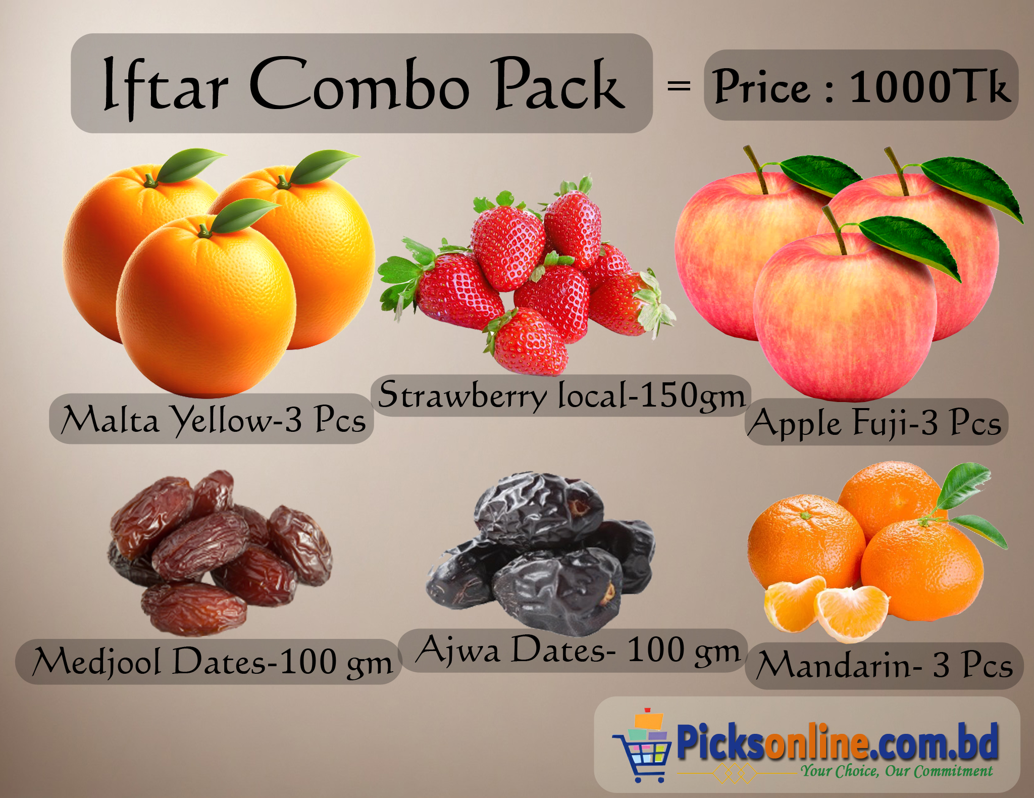 IFTAR COMBO PACK [MALTA YELLOW+STRAWBERRY LOCAL+APPLE FUJI+MANDARIN ...